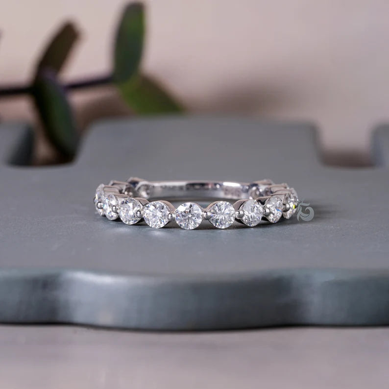 3MM Round Moissanite 3/4 Eternity Bubble Band, Single Prong Matching B ...